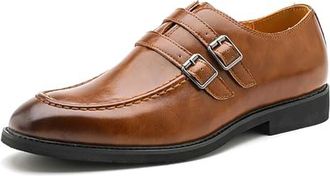 Generic Mocassins Silp On habill&eacute;s pour homme avec double boucle et sangle moine - Mode confortable - Chaussures d&eacute;contract&eacute;es pour homme, marron, 41 1/3 EU