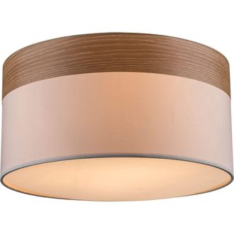 Globo Lighting Deckenleuchte Deckenlampe Wohnzimmer Leuchte rund blau Holz Textil beige, Metall, Stoff, 1x E27, DxH 40x25 cm, Esszimmer