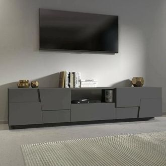 Dmora TV-St&auml;nder Vanni, niedriges Wohnzimmer-Kommode mit 4 T&uuml;ren und 1 Schublade, TV-St&auml;nder-Basis, 220x44x46 cm, Anthrazit