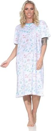 Normann Chemise de nuit à manches courtes pour femme au design classique féminin avec boutonnière au niveau du cou, bleu clair, 46-48