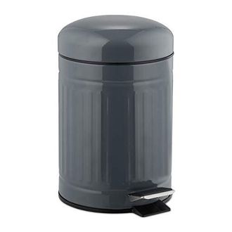 Relaxdays Treteimer 3l, Anti-Rutsch Pedal, Inneneimer mit Henkel, Bad Kosmetikeimer, Tretm&uuml;lleimer, Edelstahl, grau