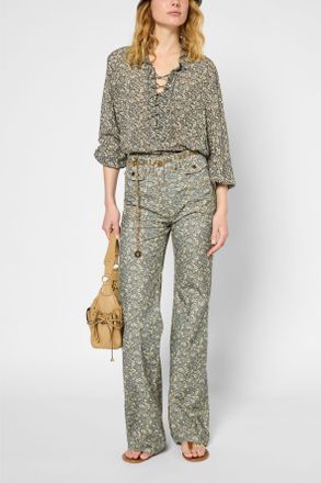 Gerard Darel Chemise fluide &agrave; fleurs &agrave; col lac&eacute; - ULENI - Turquoise