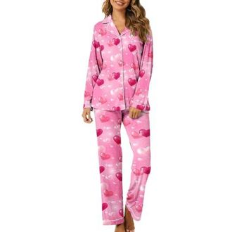 Generic 2026 Ensemble de pyjama pour femme pour la Saint-Valentin 2026 imprim&eacute; &agrave; manches longues pour la Saint-Valentin, Rouge, XXL