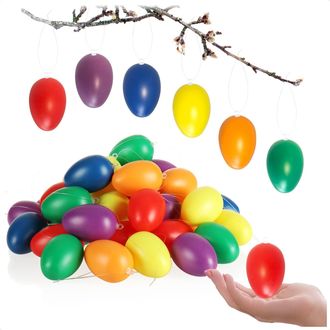Com-Four 36x Ostereier zum Aufhängen - Osterdeko in leuchtenden Farben - Deko Ostereier aus Kunststoff - Größe: 6 cm