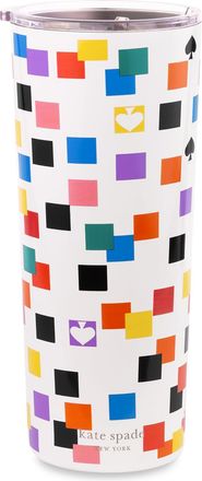 Kate Spade New York Kate Spade New York Niedlicher Edelstahlbecher, 680 ml, doppelwandig, isolierter Becher mit Deckel, kariert