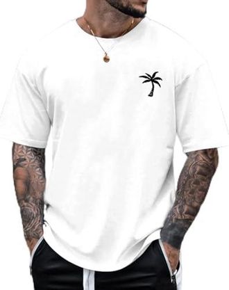 Generic Homme &eacute;t&eacute; Plage Petit Arbre imprim&eacute; t-Shirt Chemisier &agrave; Manches Courtes O Cou Hauts t-Shirt (White, XXXL)