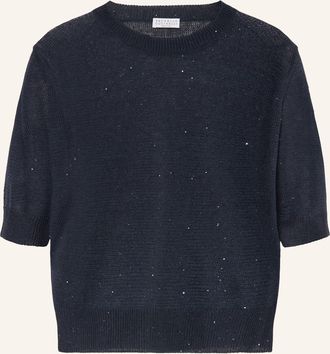 Brunello Cucinelli Brunello Cucinelli Strickshirt Aus Leinen Mit Pailletten blau