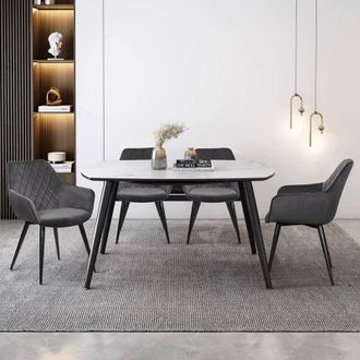 Woltu Esszimmerstühle BH153gn-6 6er Set Küchenstühle Wohnzimmerstuhl Polsterstuhl Design Stuhl mit Armlehne Gestell aus Stahl Samt Dunkelgrau