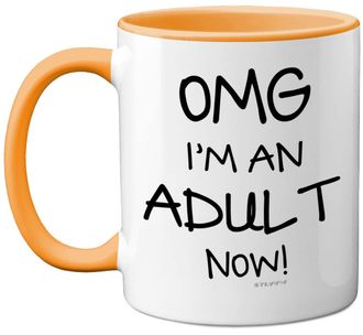 Stuff4 Geschenk zum 18. Geburtstag f&uuml;r M&auml;dchen oder Jungen - OMG Im an Adult Tasse Lustige Tasse Geschenke f&uuml;r Erwachsene Sohn oder Tochter Perfekter gelber 