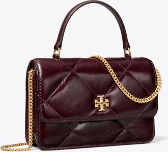 Tory Burch Damen Mini Kira Crossbody Bag in Vintage-Optik mit Rautensteppung und Tragegriff oben