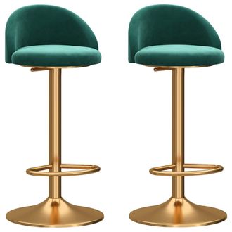 Generic Barhocker-Set (2Er-Set), Gr&uuml;ne, Samtbezogene, Verstellbare Drehst&uuml;hle mit Geschwungener R&uuml;ckenlehne, Goldenem Fu&szlig;kreuz Und Fu&szlig;st&uuml;tze f&uuml;r Die K&uuml;chenthe