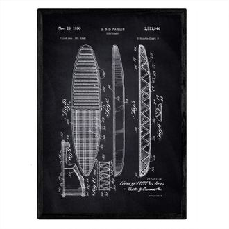 Nacnic Poster Patent Surfbrett. Blatt mit altem Design-Patent A3-Format mit schwarzem Hintergrund