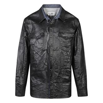 Maison Margiela Schwarzes Gl&auml;nzendes Texturiertes Hemd mit Druckkn&ouml;pfen - - Jackets - Herren - Schwarzk - M