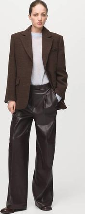 Mango Pantalon large en cuir synth&eacute;tique chocolat - Femme - 36 - MANGO