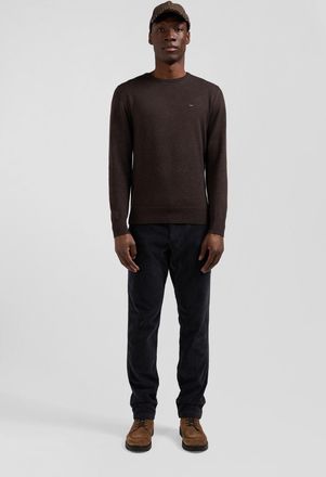 Eden Park Pull Col Rond En Laine Et Coton Brun Coupe Regular