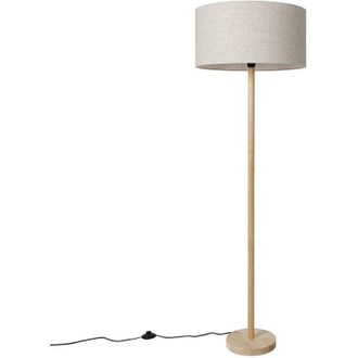 QAZQA L&auml;ndliche Stehlampe Holz mit hellbraunem Schirm - Mels