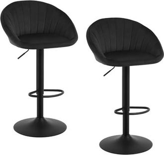 Woltu Tabouret Bar, Lot de 2, Chaise de Bar Pivotante R&eacute;glable en Hauteur, Tabouret Cuisine avec Dossier et Repose-Pieds, Si&egrave;ge Rembourr&eacute;, en Velours, Noir,