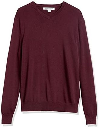 Amazon Essentials Pull à Col en V (Disponible en Grandes Tailles et Grandes Longueurs) Homme, Bordeaux, L