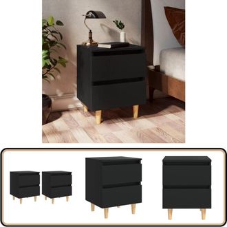 vidaXL Nachttische 2 Stk. mit Kiefernholz-Beinen Schwarz 40x35x50 cm - Schwarzer Nachttisch - Kiefernholznachttisch - Skandinavisches Möbelstück
