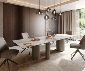 DELIFE Esstisch Edge 300x100 Keramik Minas Melange Wei&szlig;-Beige Troa Metall Effektfinish Titan, Esstische