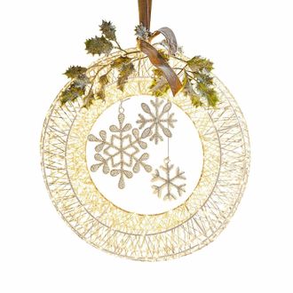 Loberon LED-Kranz Winsloe, für Innen & Außen, Strahlender Lichterglanz, Festliche Dekoration, Türkranz, Eisendraht, weiß/Silber