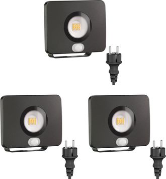 LEDs Com 3 Stück LED Gartenstrahler WEGA für außen, IP44, Bewegungsmelder, Stecker, schwarz, 11,4 W, 944lm, warmweiß