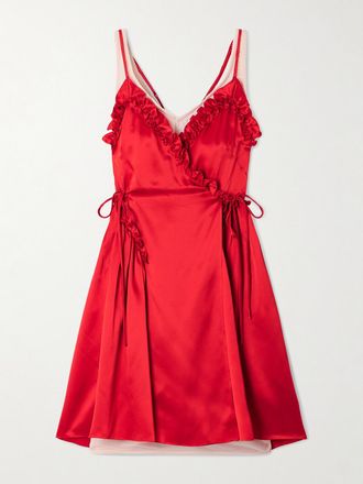 Simone Rocha Minikleid Aus Seidensatin Mit Jersey-bes&auml;tzen, Falten Und R&uuml;schen - Rot