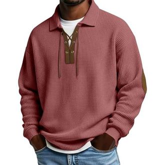 Generic DENGJIAMY Sweats gaufrés pour hommes, tendance, décontracté, à lacets, col en V, tendance, uni, chemise dautomne à manches longues pour hommes, vêteme