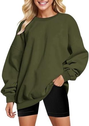 Generic 2026 Printemps pour femmes, haut ample surdimensionn&eacute; pour lautomne et lhiver, couleur unie, pull &agrave; manches d&eacute;paule, vert militaire, XL