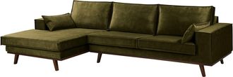 Fredriks home24 Ecksofa Jurga Grün Samt Tomi 283 x 81 x 151cm Longchair davorstehend links Modern
