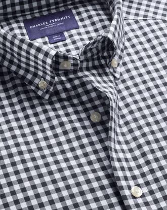CHARLES TYRWHITT Vorgewaschenes Popeline-Hemd mit Stretch und Gingham-Karos -Marineblau