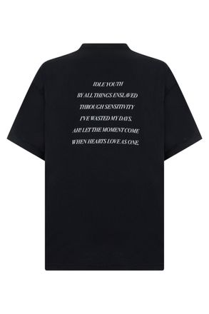 Balenciaga Mens T-Shirt With Graphic Print, Black Cotton T-Shirts And Polos