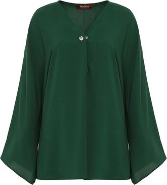 Max Mara Femme, Blouses et Chemises, Vert, Taille: 44 FR &Eacute;l&eacute;gant chemisier drap&eacute; &agrave; manches chauve-souris