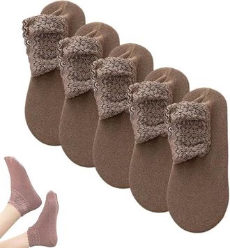 Generic Chaussettes chaudes en dentelle pour femme, chaussettes confortables antid&eacute;rapantes avec bordure en dentelle, jolies chaussettes courtes &agrave; volants pou