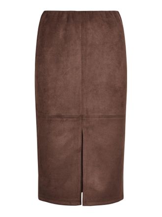 Apricot Split Front Suede Pencil Skirt
