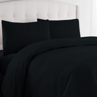 Pizuna Bettbezug 140x200 cm Baumwolle Schwarz, 1000 Fadenzahl aus 100% langstapeliger Baumwolle in Satinbindung Dickes Bettbezug Set mit verdecktem Knopfvers