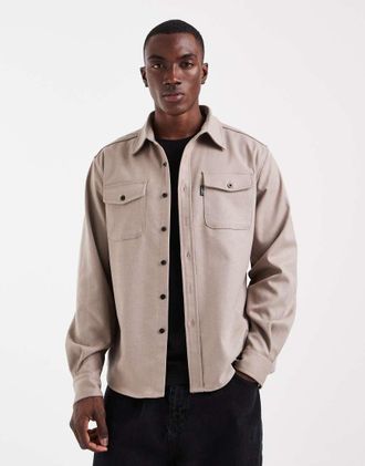 Capo Lang&auml;rmlige Hemdjacke in Steinbeige mit Knopfleiste-Neutral