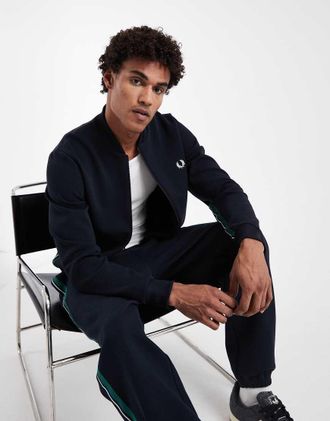 Fred Perry Trainingsjacke in Marineblau mit Zierstreifen, Kombiteil-Navy