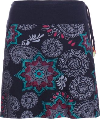 vishes Alternative Bekleidung - Damen Mini-Rock Baumwolle Blumen-Muster extra breiter Bund mit Kordel-Zug und Taschen schwarz 38-40