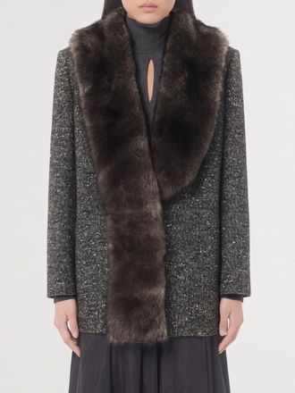 Valentino Garavani Manteau court droit en laine vierge avec col en fourrure
