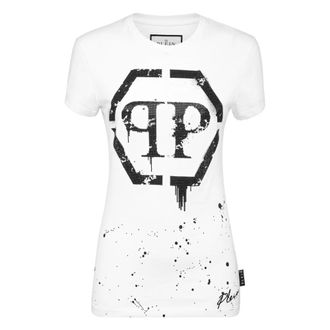 Philipp Plein Femme, Tops, Blanc, Taille: 42 FR T-Shirt Col Rond Hexagone