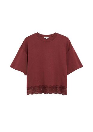 s.Oliver Kurzarmshirt T-Shirt T-Shirt mit &uuml;berschnittenem Arm und Spitzenkante