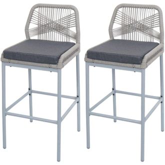 Hhg Neuwertig] 2er-Set Rope-Barhocker HHG 988, Outdoor Sitzpolster Seilgeflecht Metall hellgrau, Kissen dunkelgrau