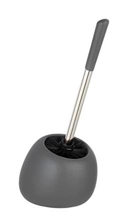 WENKO Porte Brosse WC Céramique Polaris Gris Mat, Brosse WC Noir, Brosse WC remplaçable, 17x34,5x14,5 cm