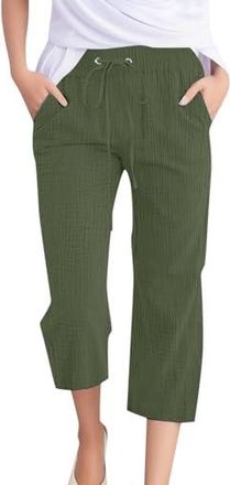 Generic Pantalon en coton et lin pour femme - Jambe large - Pantalon de plage d&eacute;t&eacute; pour femme - Confortable - Pantalon de yoga Palazzo XIYU26003, vert militai