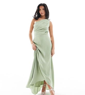 Tfnc Petite Linvit&eacute;e - Robe longue asym&eacute;trique en satin avec jupe portefeuille - Vert sauge