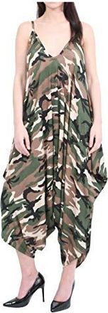 WearAll Lagenlook Lagenlook Baggy Baggy Sarouel Combinaison Robe Top Combishort Cami 38-48, armée, taille unique