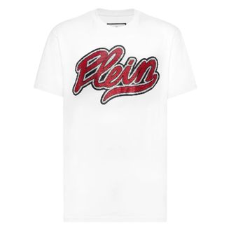 Philipp Plein Rundhals-T-Shirt Strass Signature - - Tops - Herren - Wei&szlig; - 2XL