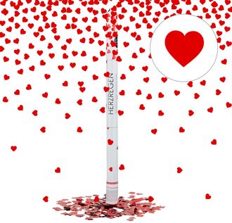 Relaxdays 10 x Party Popper 80 cm rote Herzen im Konfettikanonen Set, Konfetti Bombe für Hochzeit und Geburtstag, Konfetti Shooter 6-8 m Effekthöhe, rot metalli