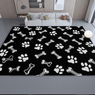 Generic Noir Tapis pour Salon 140 x 200 cm, Lavables avec Dos Antid&eacute;rapant, Tapis &agrave; Poils Courts Imprim&eacute; Dessin Anim&eacute; Animaux Chiot Empreintes De Pattes pour 